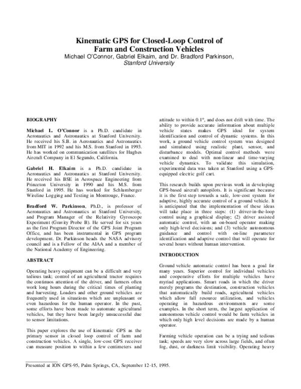 (PDF) Kinematic GPS for closed-loop control of farm and construction vehicles
