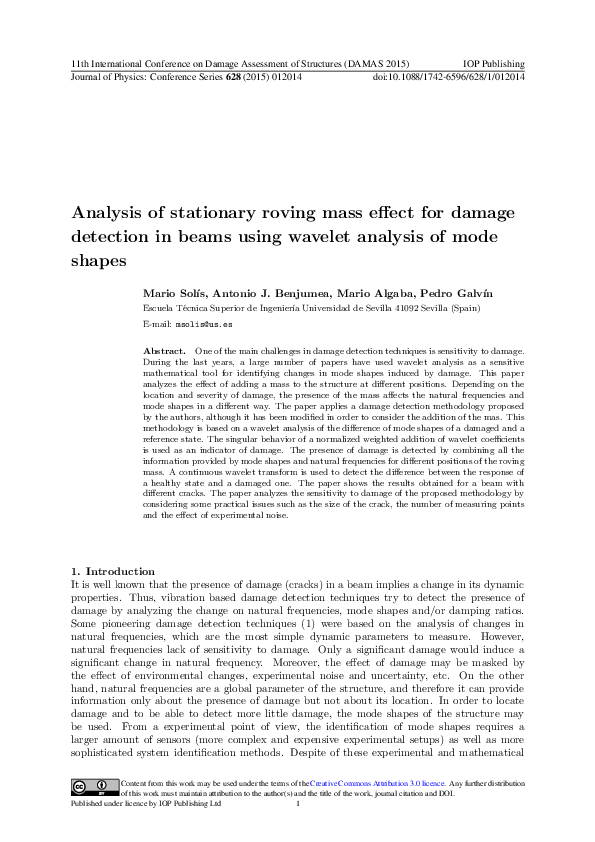 (PDF) Analysis of stationary roving mass effect for damage detection in beams using wavelet ...