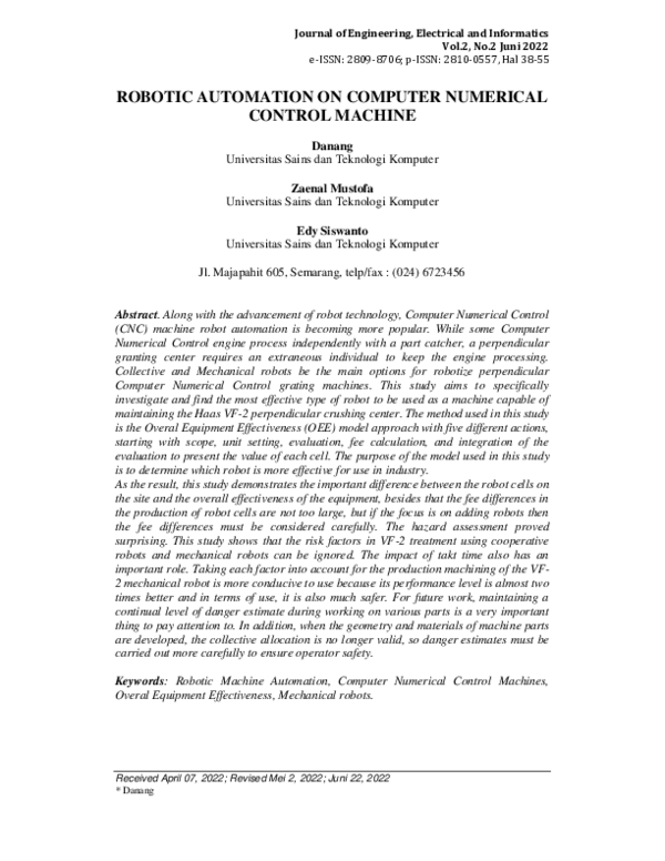 (PDF) Robotic Automation on Computer Numerical Control Machine
