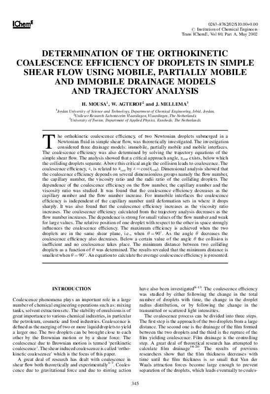 (PDF) DETERMINATION OF THE ORTHOKINETIC COALESCENCE EFFICIENCY OF ...