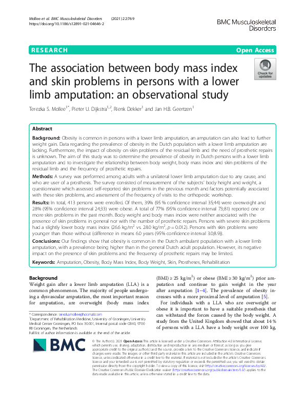(PDF) The association between body mass index and skin problems in ...