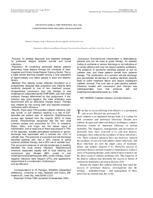 (PDF) Continuous Ambulatory Peritoneal Dialysis Catheter Infections: Diagnosis and Management
