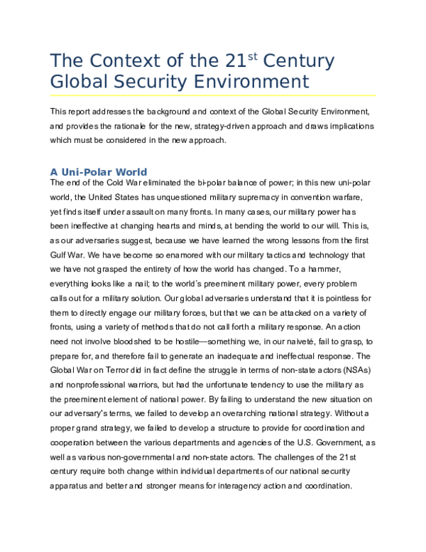 (DOC) The Context of the 21st Century Global Security Environment