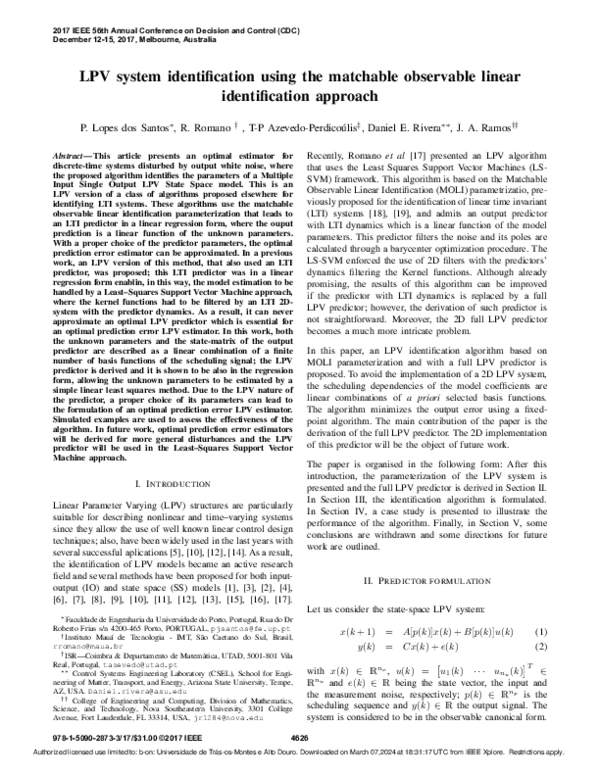 (PDF) LPV system identification using the matchable observable linear identification approach ...
