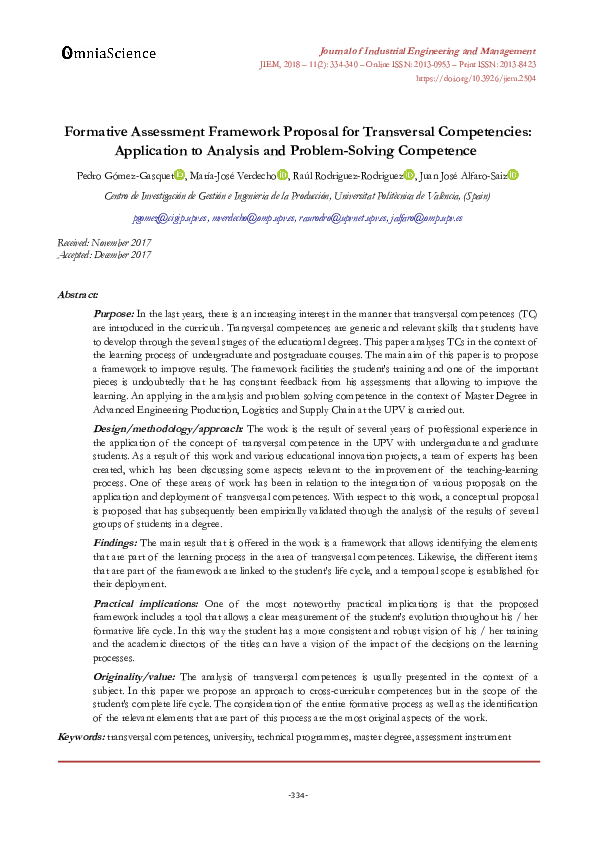(PDF) Formative assessment framework proposal for transversal ...