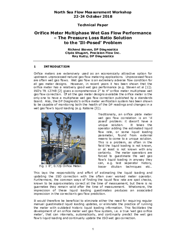 (PDF) Orifice Meter Multiphase Wet Gas Flow Performance -The Pressure Loss Ratio Solution to the ...
