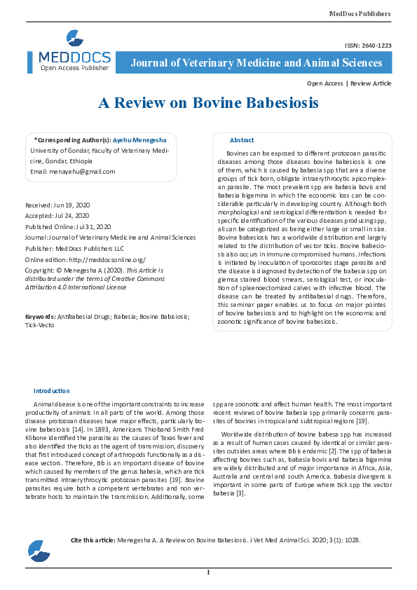 (PDF) A Review on Bovine Babesiosis | Samuel Abebe - Academia.edu