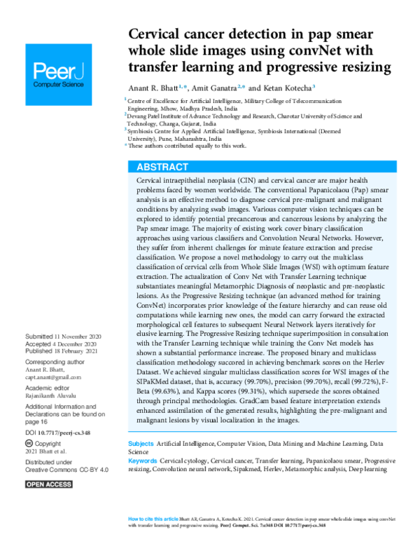 (PDF) Cervical cancer detection in pap smear whole slide images using convNet with transfer ...