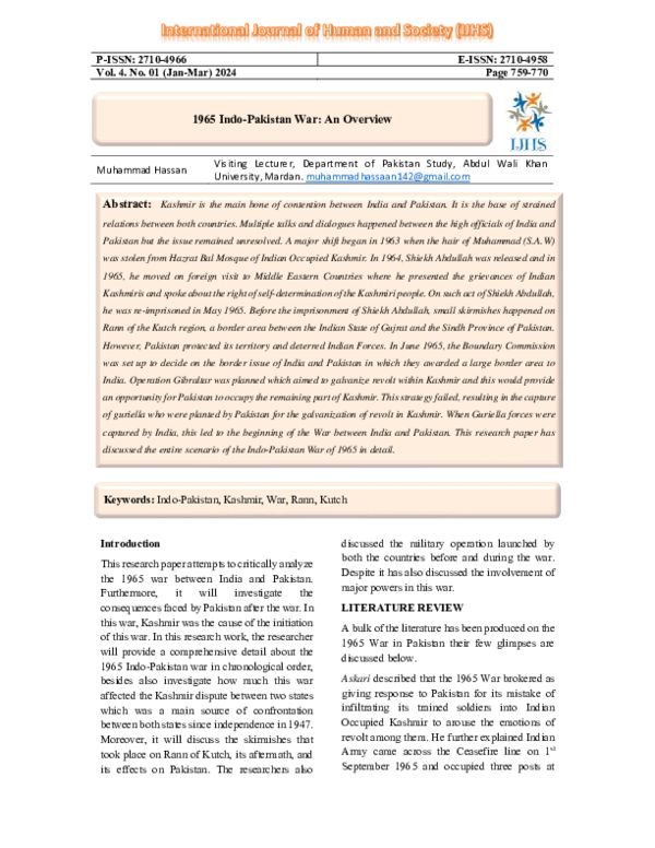 (PDF) 1965 Indo-Pakistan War: An Overview