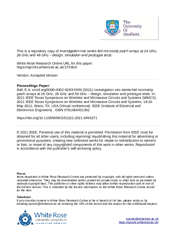 (PDF) Investigation into Series-Fed Microstrip Patch Arrays at 26 GHz, 28 GHz and 48 GHz ...