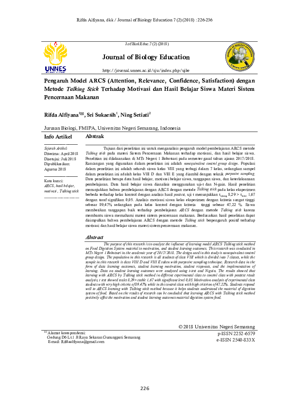 (PDF) Pengaruh Model ARCS (Attention, Relevance, Confidence ...