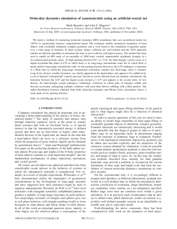 (PDF) Molecular dynamics simulation of nanomaterials using an artificial neural net
