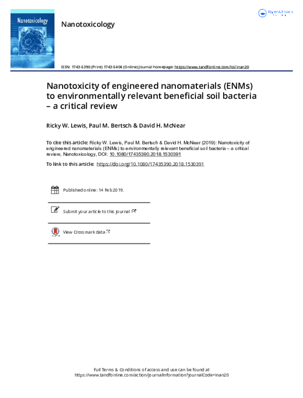 (PDF) Nanotoxicity of engineered nanomaterials (ENMs) to environmentally relevant beneficial ...
