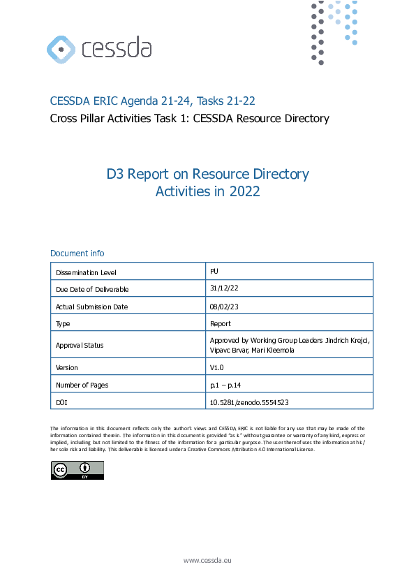 (PDF) D3 Report on Resource Directory Activities in 2022