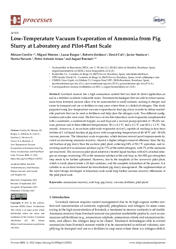 (PDF) Low-Temperature Vacuum Evaporation of Ammonia from Pig Slurry at Laboratory and Pilot ...
