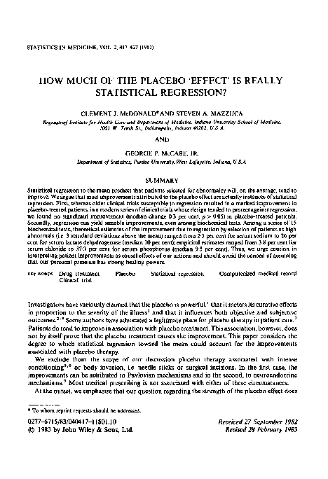 (PDF) How much of the placebo ‘effect’ is really statistical regression?