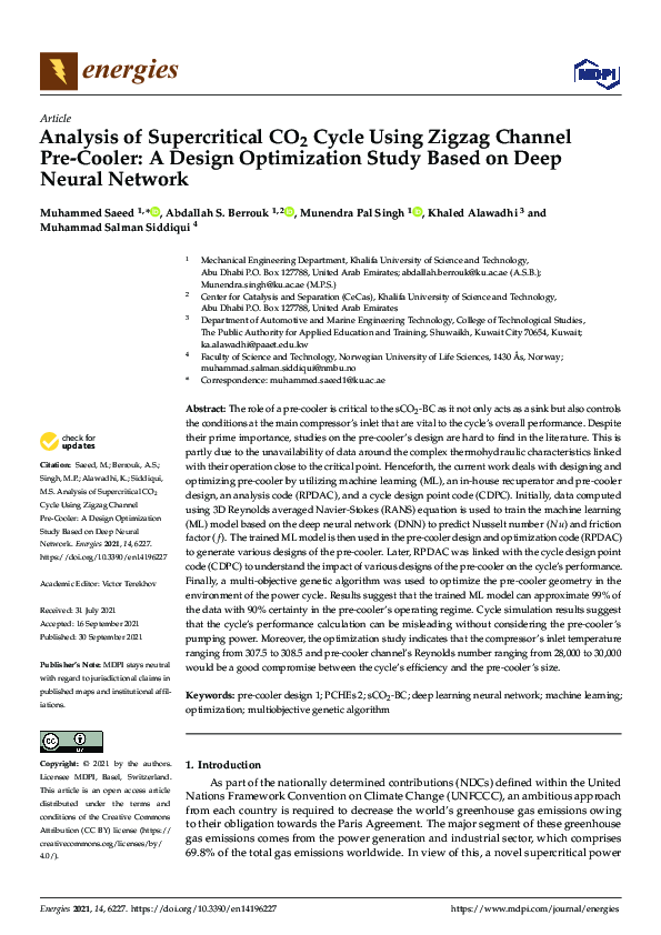 (PDF) Analysis of Supercritical CO2 Cycle Using Zigzag Channel Pre-Cooler: A Design Optimization ...