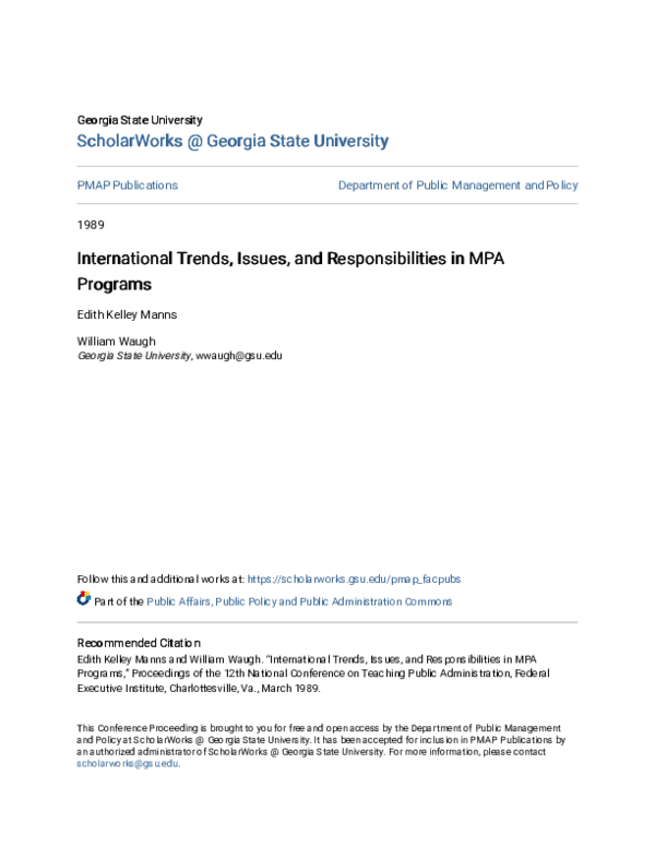 (PDF) International Trends, Issues, and Responsibilities in MPA Programs