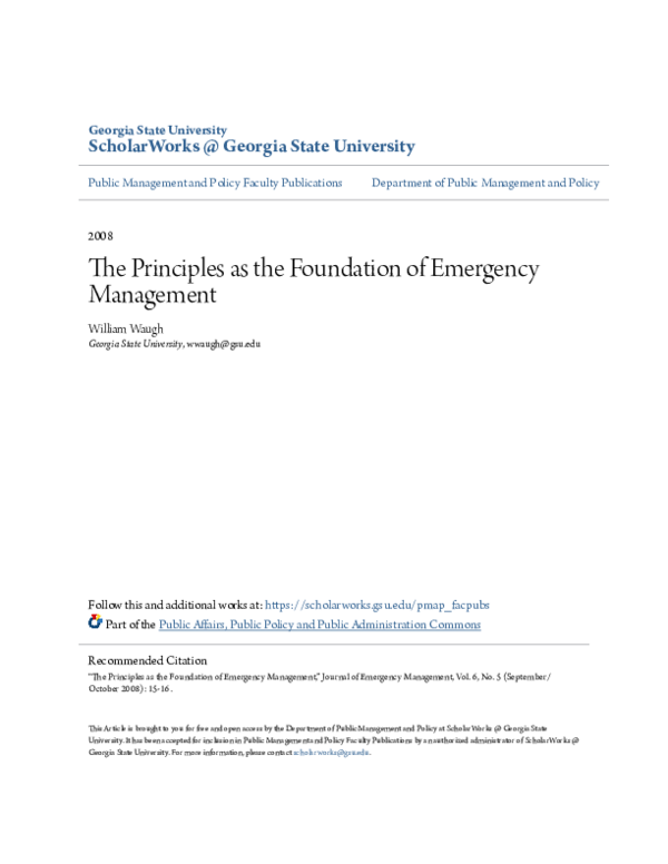 (PDF) The principles as the foundation of emergency management