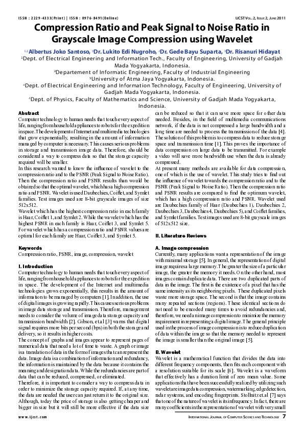 (PDF) Compression Ratio and Peak Signal to Noise Ratio in Grayscale Image Compression using Wavelet