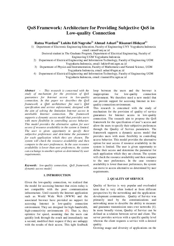 Pdf Qos Framework Architecture For Providing Subjective Qos In Low Quality Connection