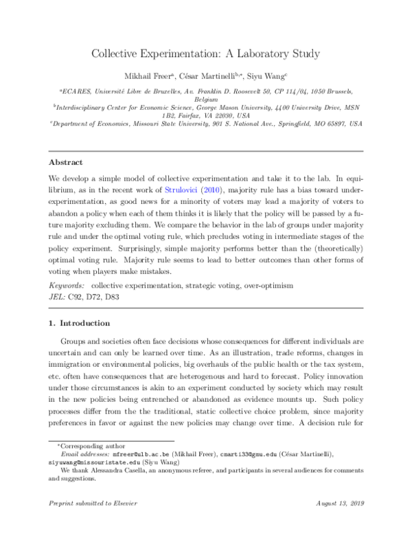 (PDF) Collective Experimentation: A Laboratory Study