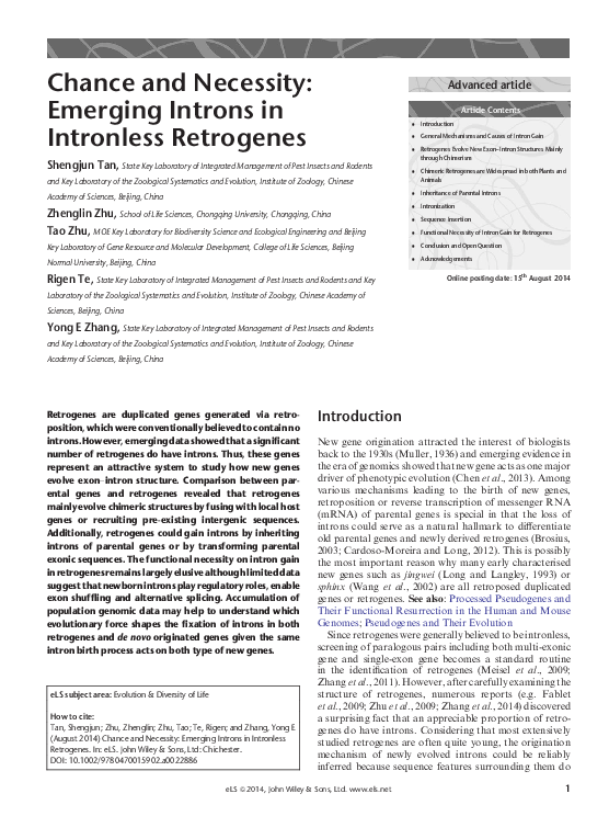 (PDF) Chance and Necessity: Emerging Introns in Intronless Retrogenes