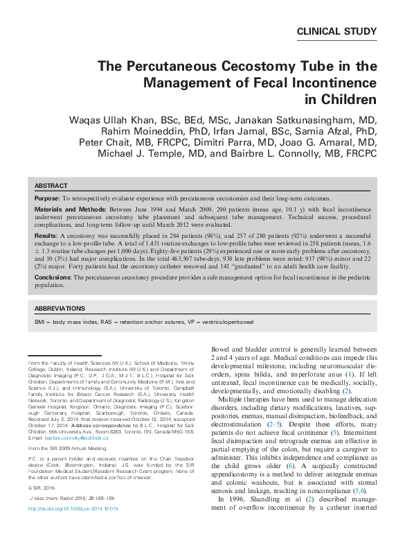 (PDF) Percutaneous Cecostomy for Pediatric Fecal Incontinence