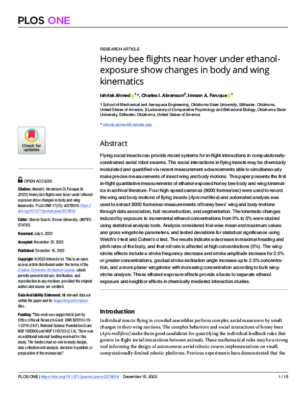 (PDF) Honey bee flights near hover under ethanol-exposure show changes in body and wing kinematics