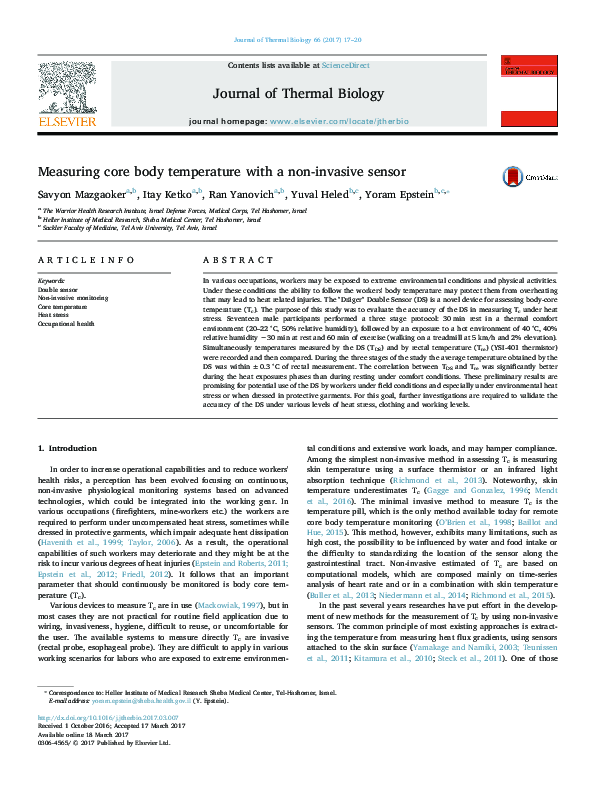 (PDF) Measuring core body temperature with a non-invasive sensor