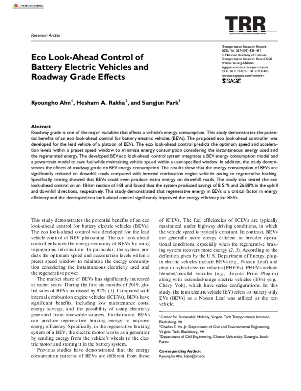 (PDF) Eco Look-Ahead Control of Battery Electric Vehicles and Roadway ...