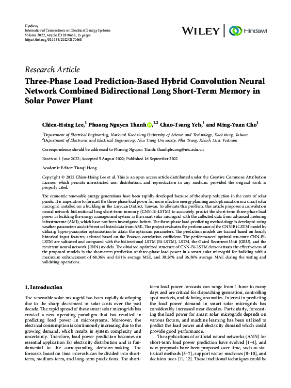 Pdf Three Phase Load Prediction Based Hybrid Convolution Neural Network Combined Bidirectional