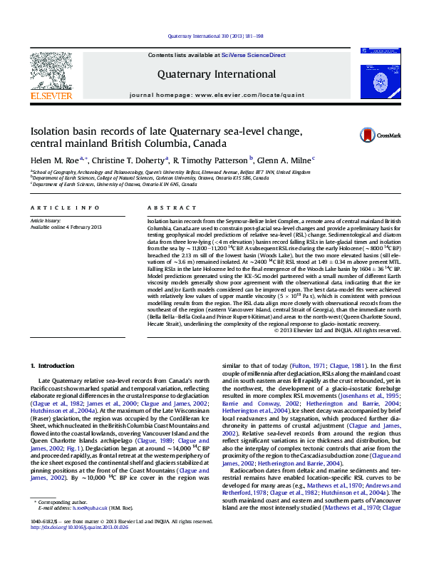 (PDF) Isolation basin records of late Quaternary sea-level change ...