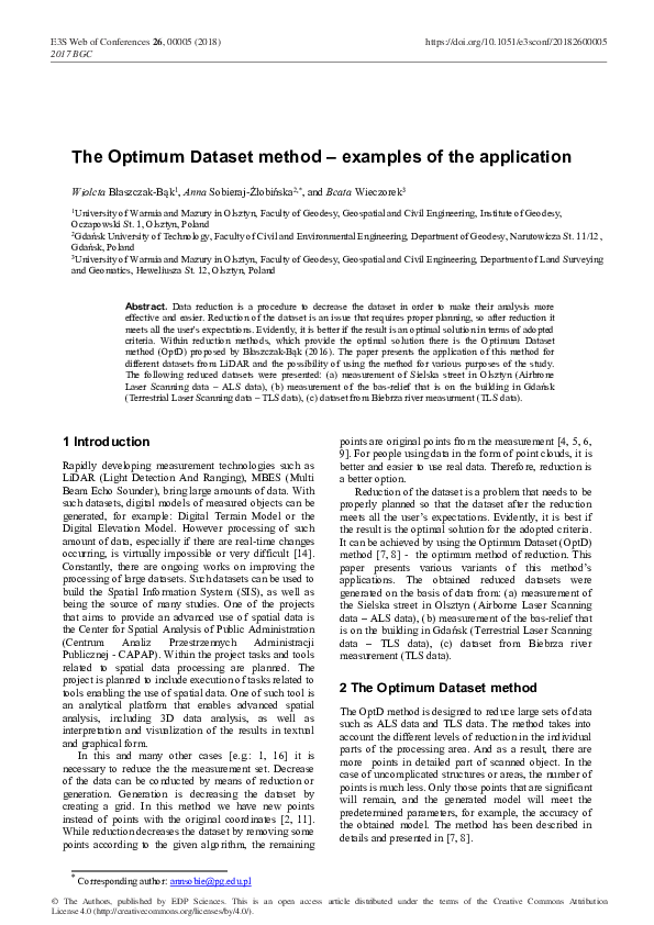(PDF) The Optimum Dataset method – examples of the application