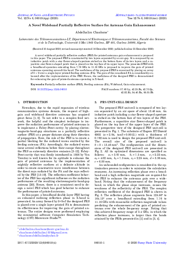 (PDF) A Novel Wideband Partially Reflective Surface for Antenna Gain ...