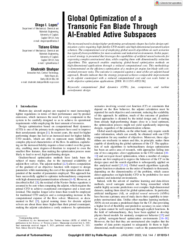 (PDF) Global Optimization of a Transonic Fan Blade Through AI-Enabled Active Subspaces