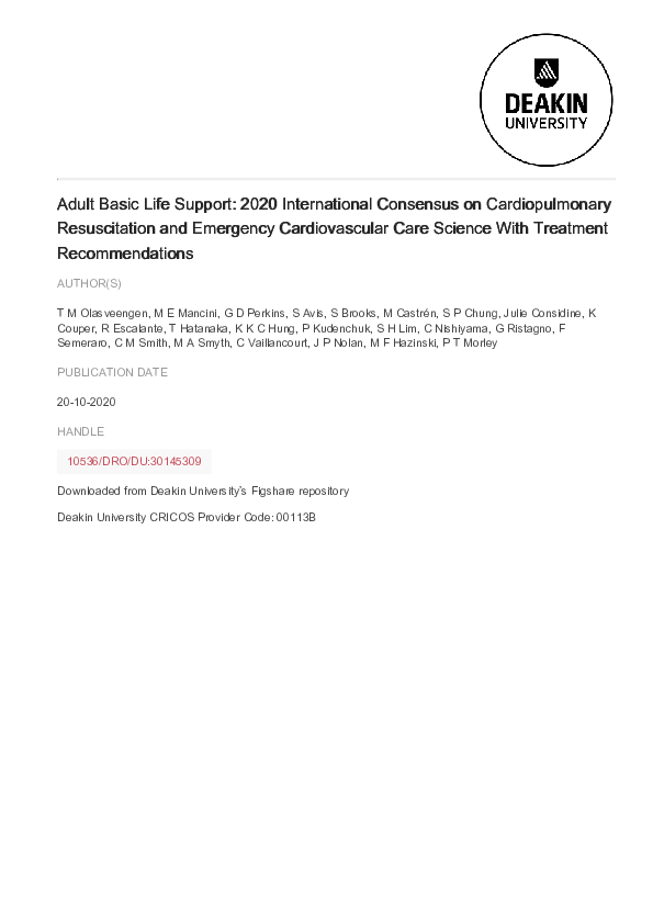(PDF) Adult Basic Life Support: 2020 International Consensus on ...