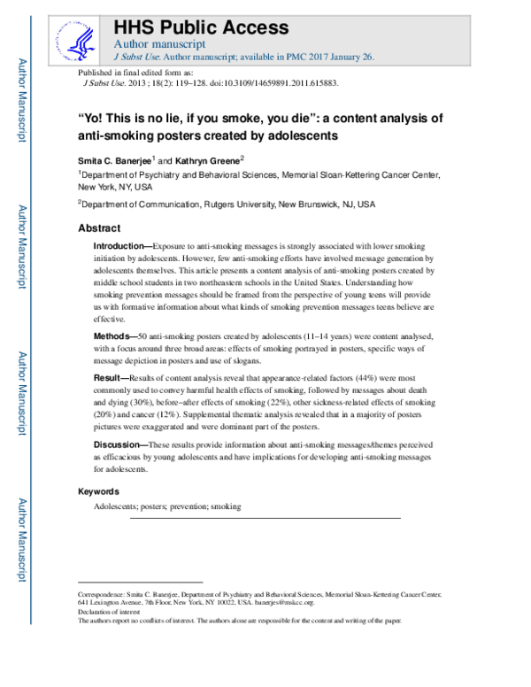 (PDF) “Yo! This is no lie, if you smoke, you die”: a content analysis ...