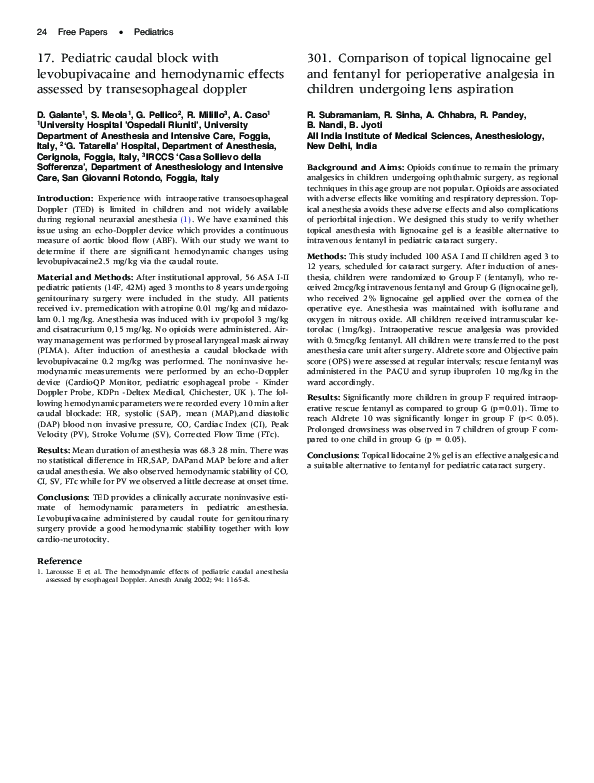 (PDF) 17: Pediatric Caudal Block With Levobupivacaine and Hemodynamic ...