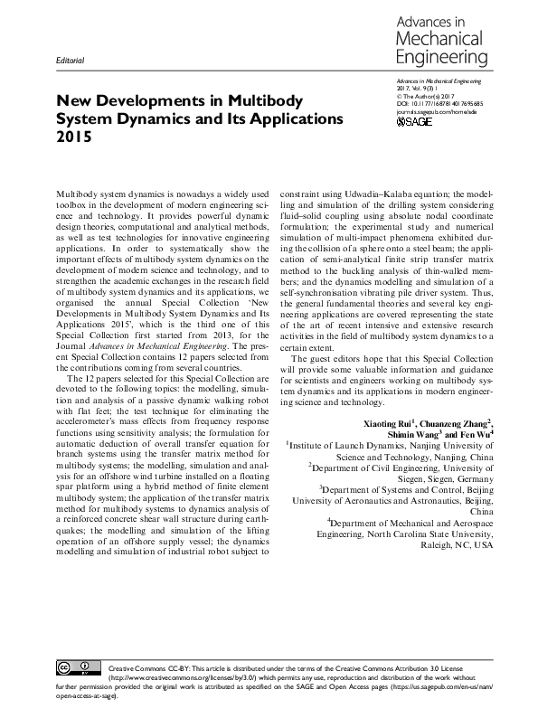 (PDF) New Developments in Multibody System Dynamics and Its Applications | Fen Wu - Academia.edu