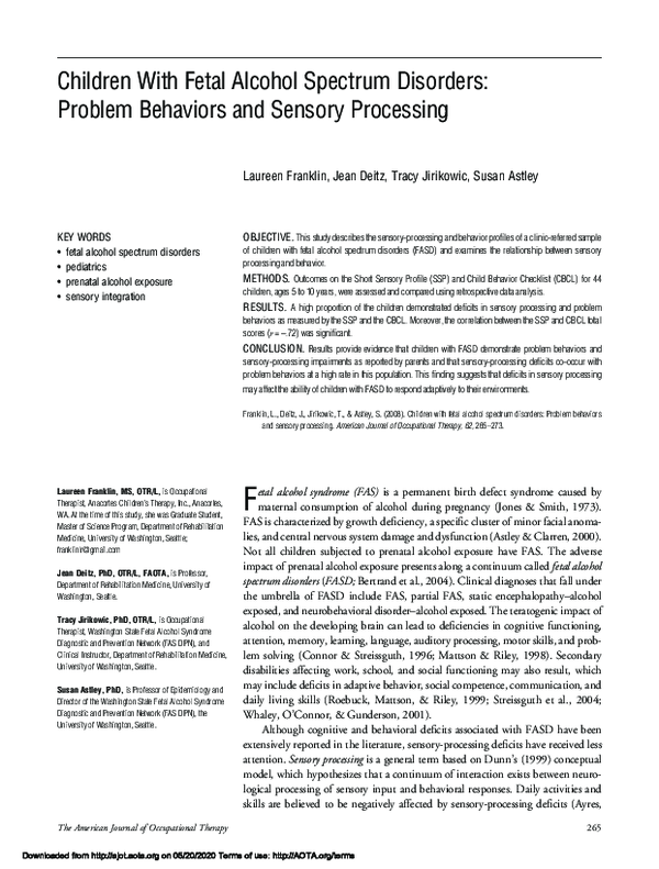 (PDF) Children With Fetal Alcohol Spectrum Disorders: Problem Behaviors ...