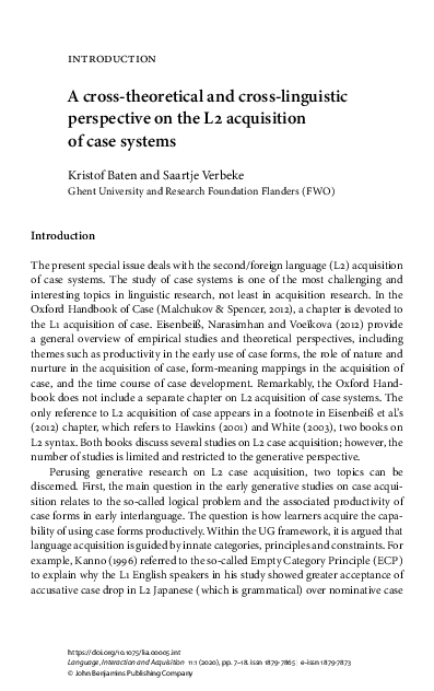 (PDF) A cross-theoretical and cross-linguistic perspective on the L2 acquisition of case systems