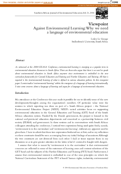 (PDF) Against Environmental Learning:Why we need a language of ...