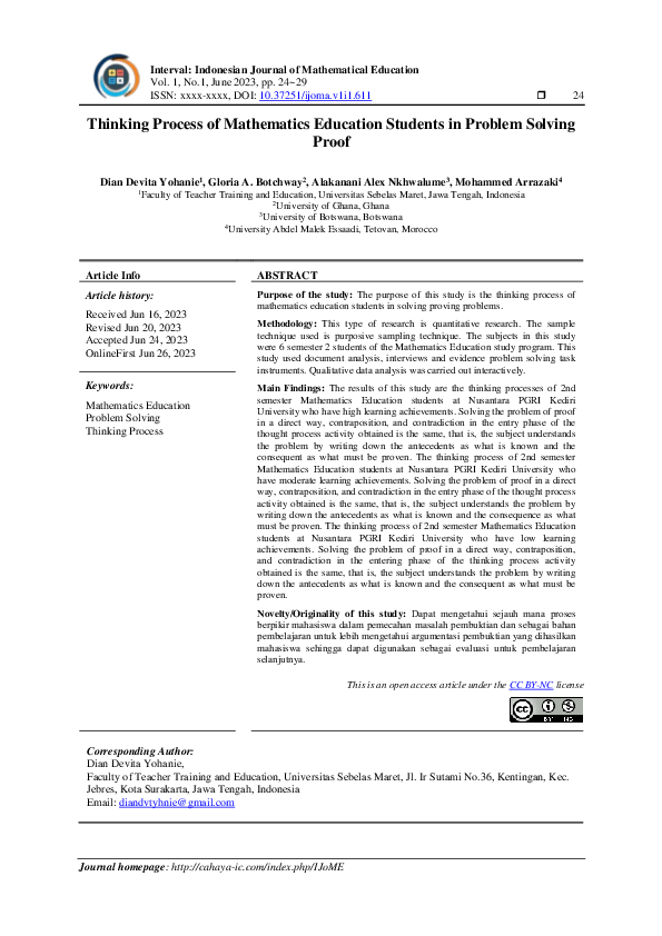 (PDF) Thinking Process of Mathematics Education Students in Problem ...