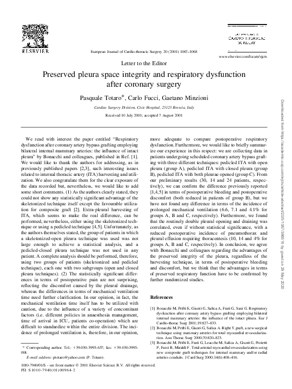 (PDF) Preserved pleura space integrity and respiratory dysfunction ...