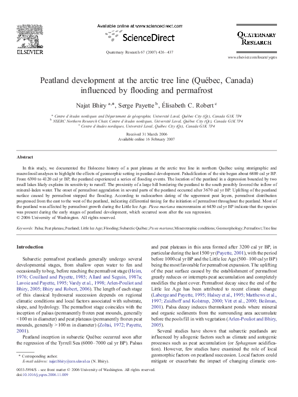 (PDF) Peatland development at the arctic tree line (Québec, Canada ...