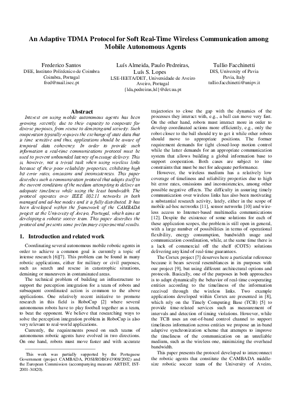 (PDF) An adaptive tdma protocol for soft real-time wireless communication among mobile ...