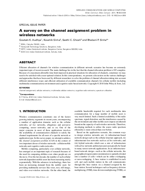 (PDF) A survey on the channel assignment problem in wireless networks