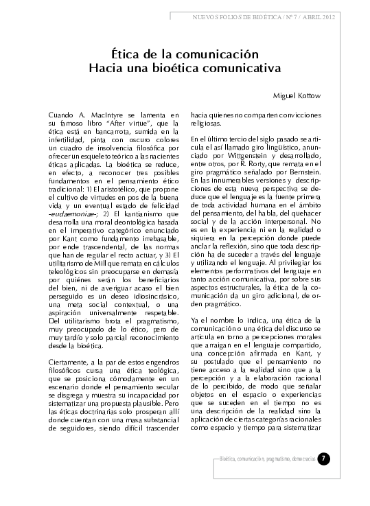 (PDF) Ética de la comunicación Hacia una bioética comunicativa