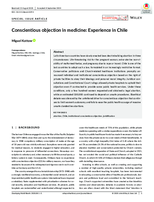 (PDF) Conscientious objection in medicine: Experience in Chile